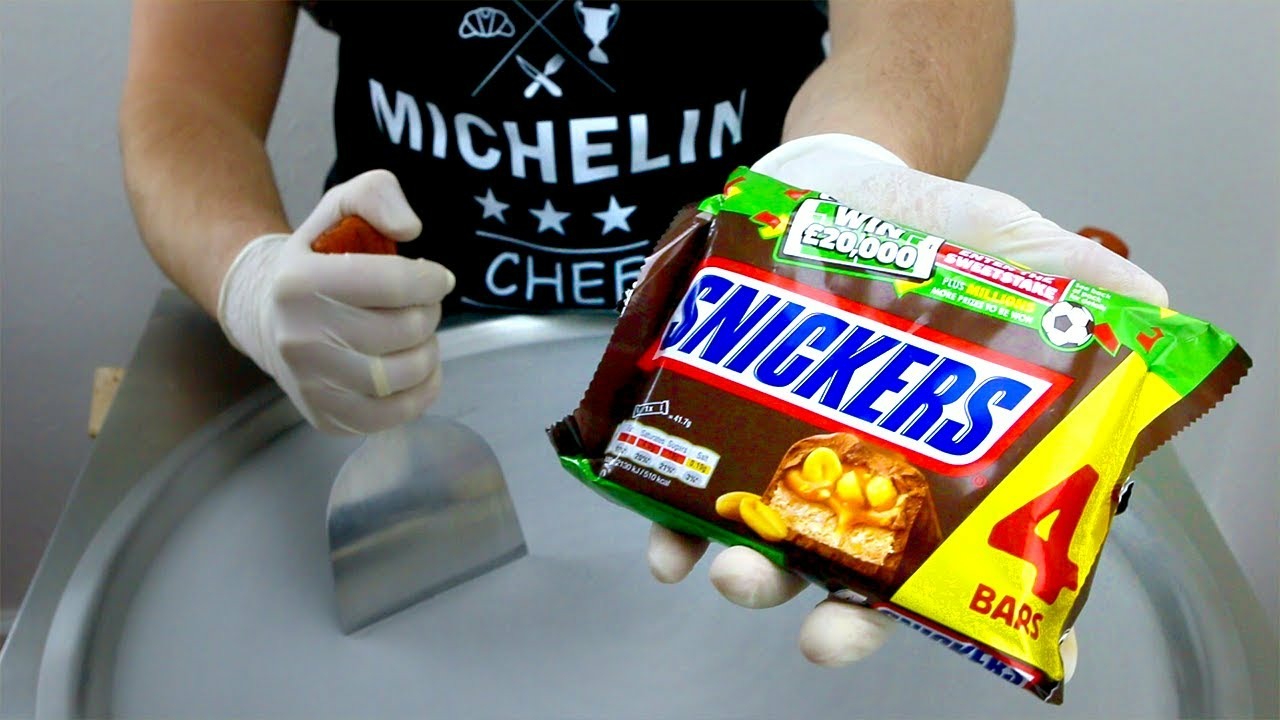 ASMR - Snickers Ice Cream Rolls | oddly satisfying Chocolate Bar fast ...